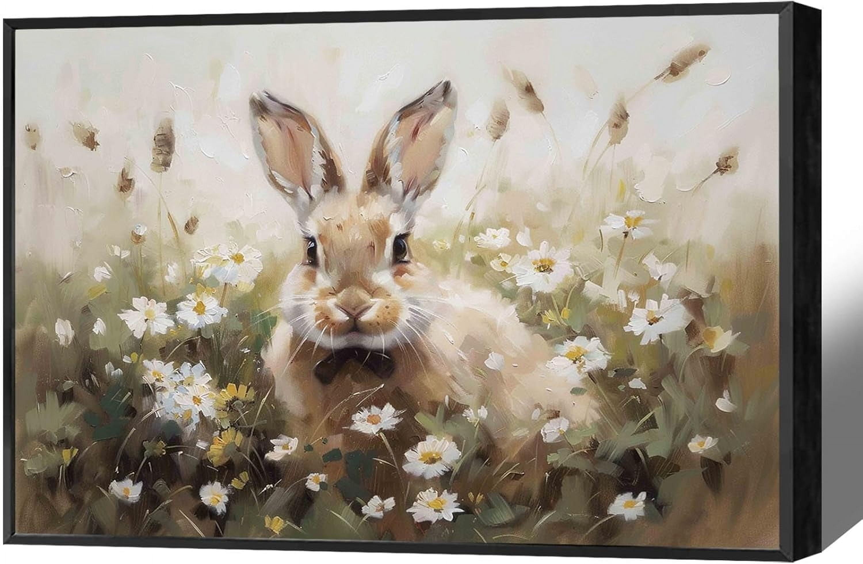 ADALE Easter Canvas Wall Art Spring Bunny Rabbit in Wildflower Field ...