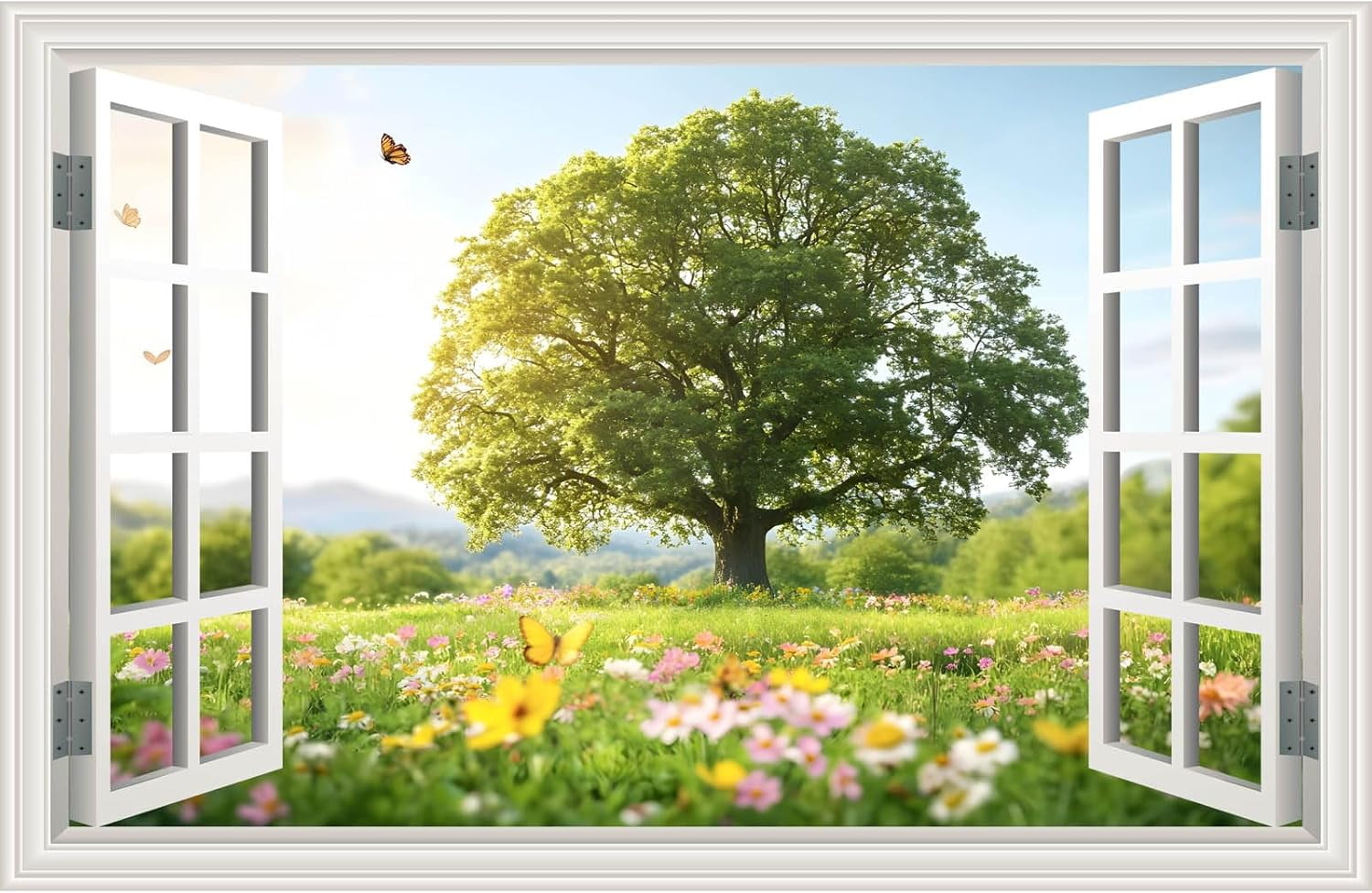 ADALE Fake Wall Decor Summer Green Forest Grassland Tree Flower ...