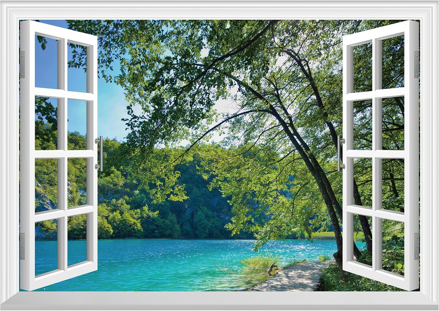 ADALE Fake Window Wall Art Lakes in The Jungle Faux Window Wall Mural ...