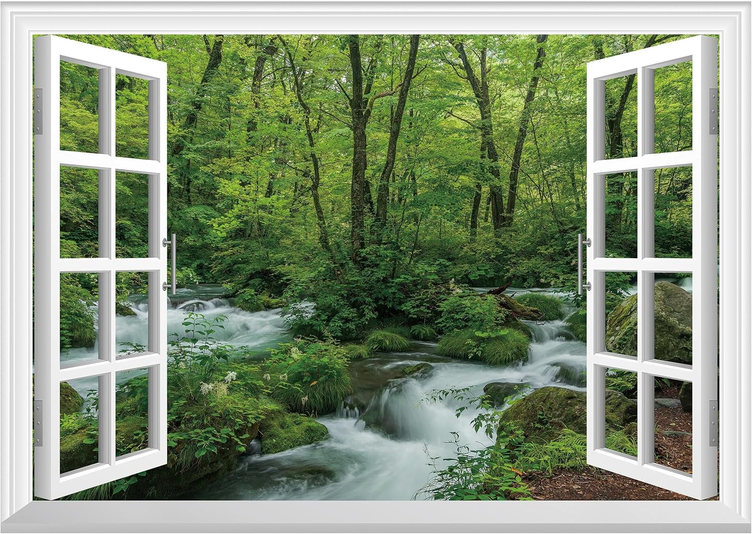 ADALE Fake Window Wall Art Streams in The Jungle Faux Window Wall Mural Print Painting Posters ...