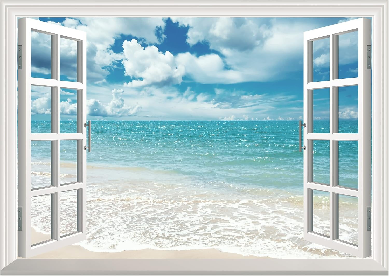 ADALE Fake Window Wall Art Summer Beach Faux Window Wall Mural Print ...