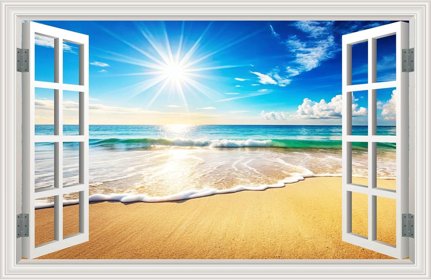 ADALE Fake Window Wall Art Summer Coastal Sea Beach PosterCanvas Print ...