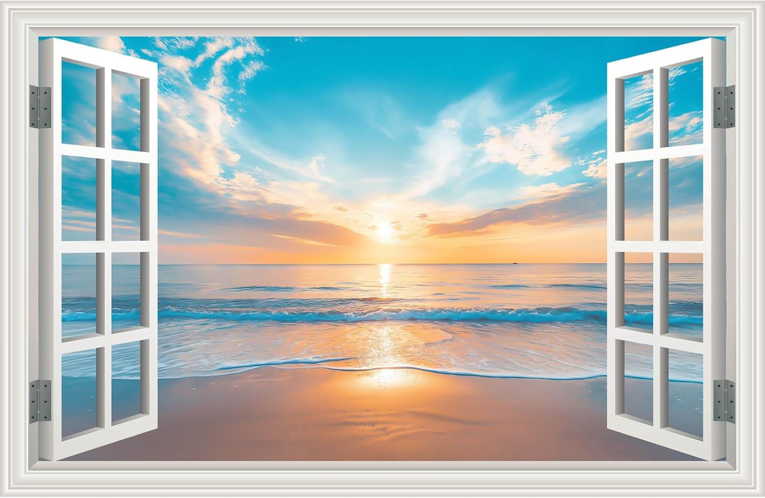 ADALE Fake Window Wall Art Summer Sunset Seascape Ocean Beach Faux ...