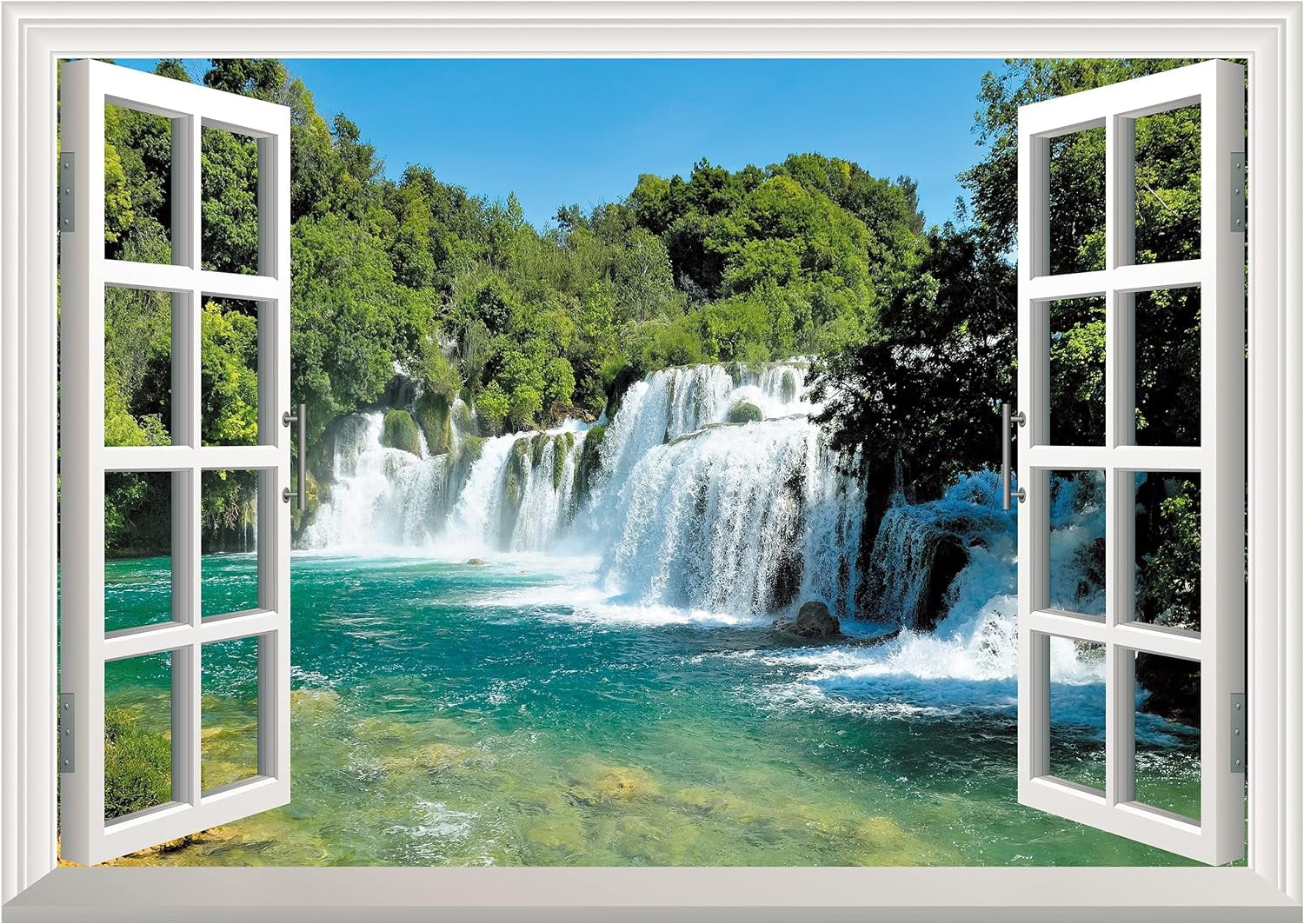ADALE Fake Window Wall Art Waterfall Faux Window Wall Mural Print ...