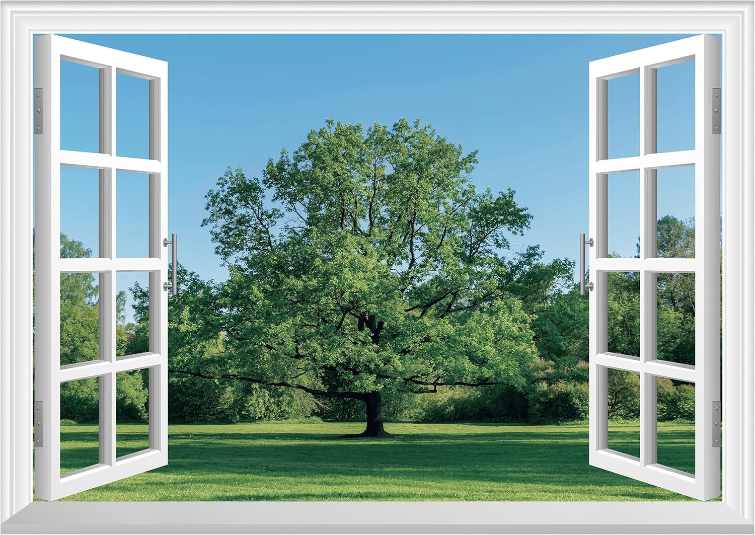 ADALE Fake Window Wall Decor Grass and Trees Faux Window Wall Mural ...