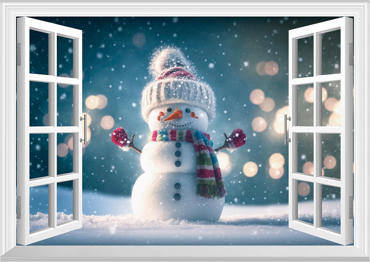ADALE Fake Window Wall Decor Snowman Faux Window Wall Mural Print ...