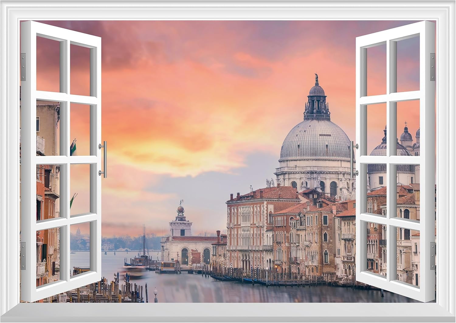 ADALE Fake Window Wall Mural Print Painting Posters Castle by The River ...