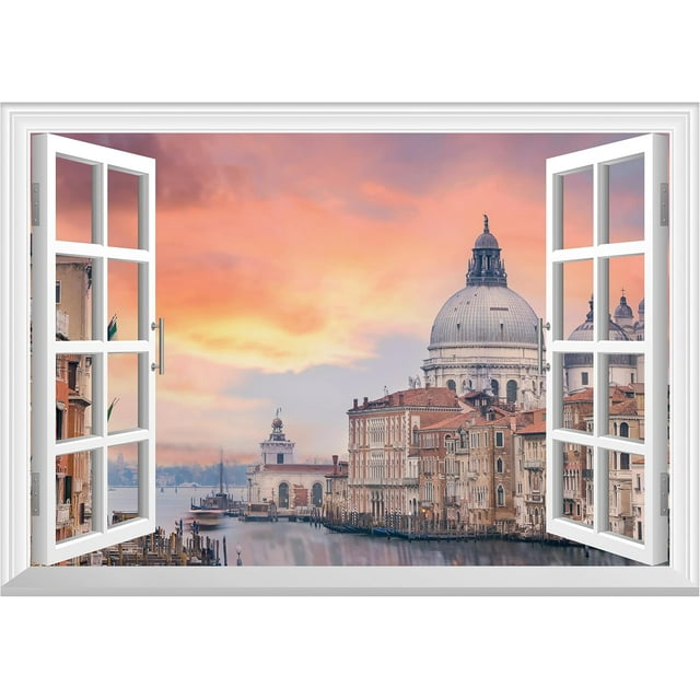 ADALE Fake Window Wall Mural Print Painting Posters Castle by The River ...
