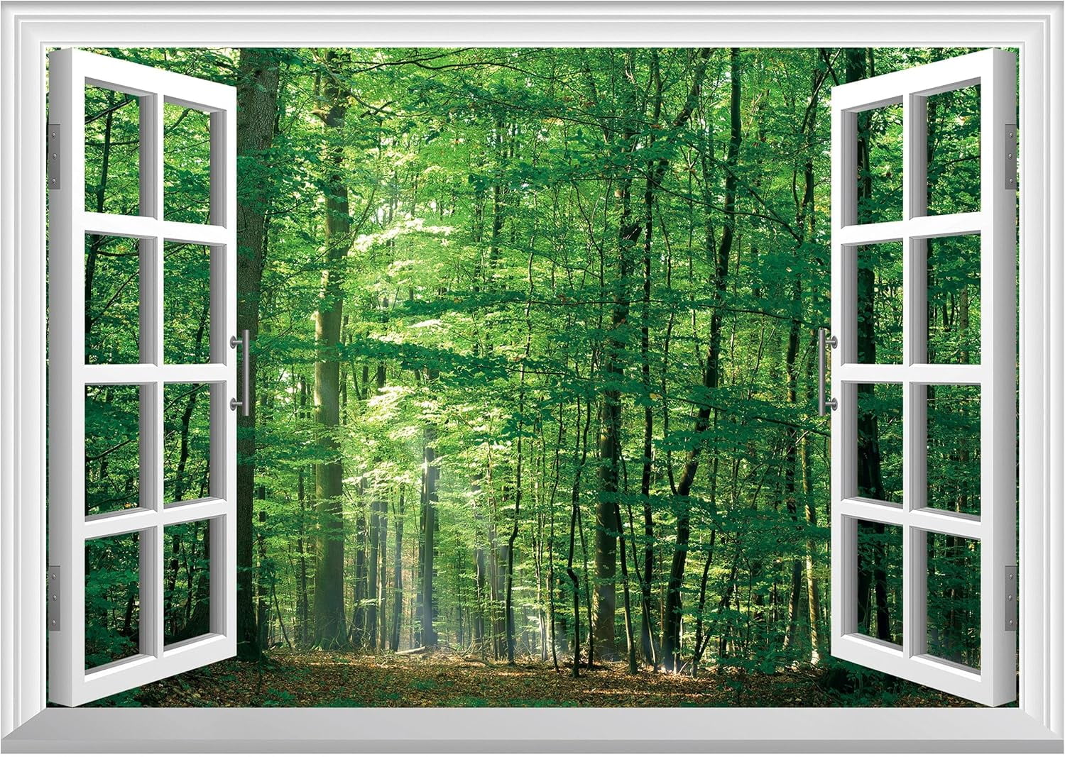 ADALE Fake Window Wall Mural Print Painting Posters Jungle Faux Window ...