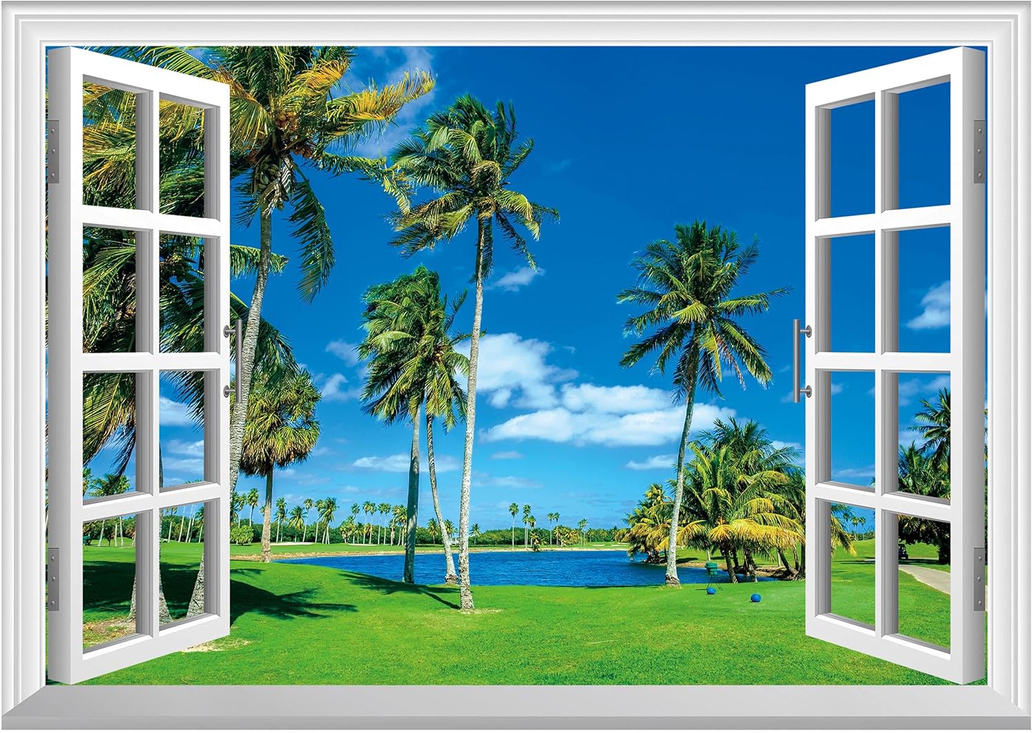 ADALE Fake Window Wall Mural Print Painting Posters Lawn by The Sea ...