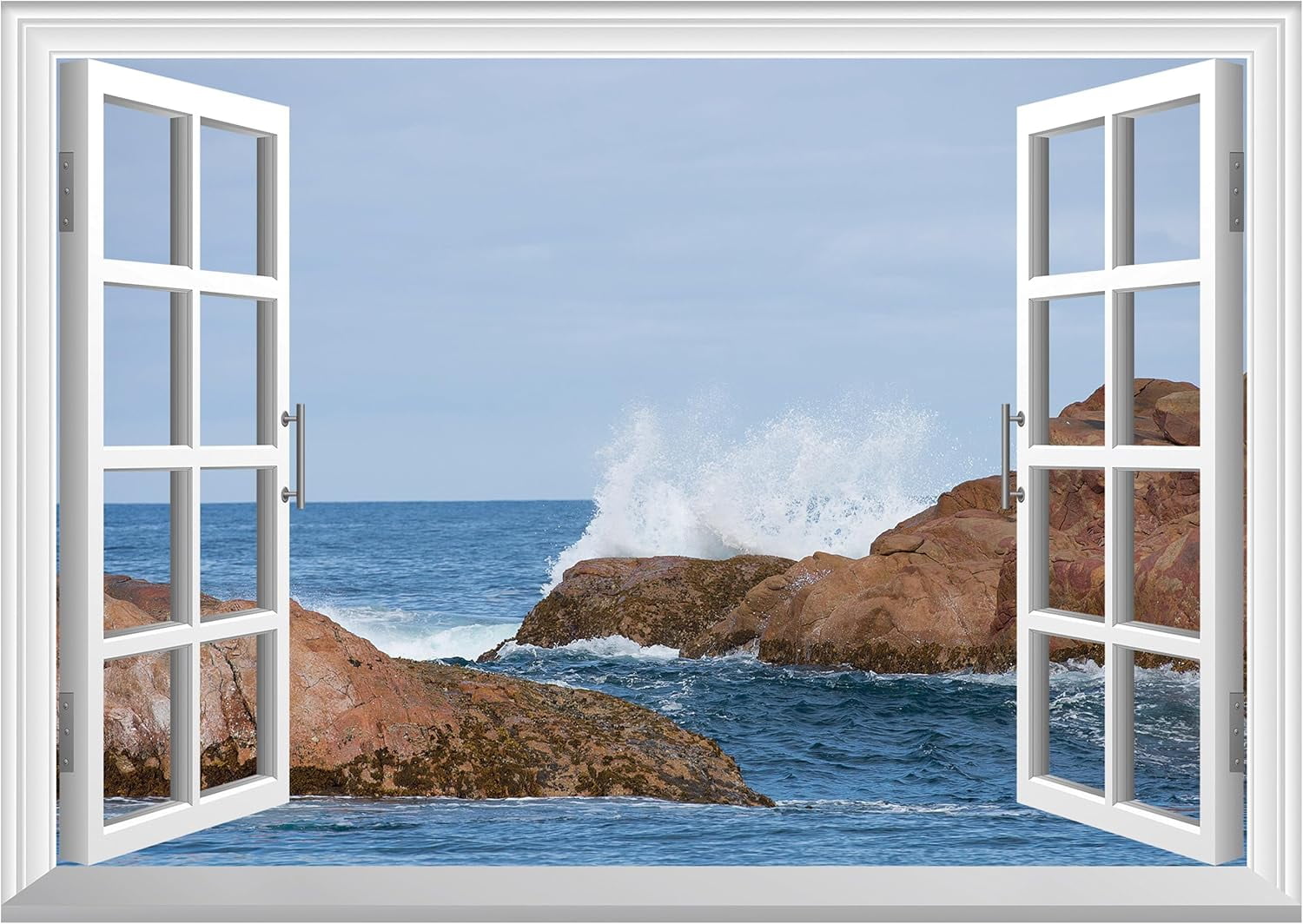 ADALE Fake Window Wall Mural Print Painting Posters Seaside Reef Faux ...