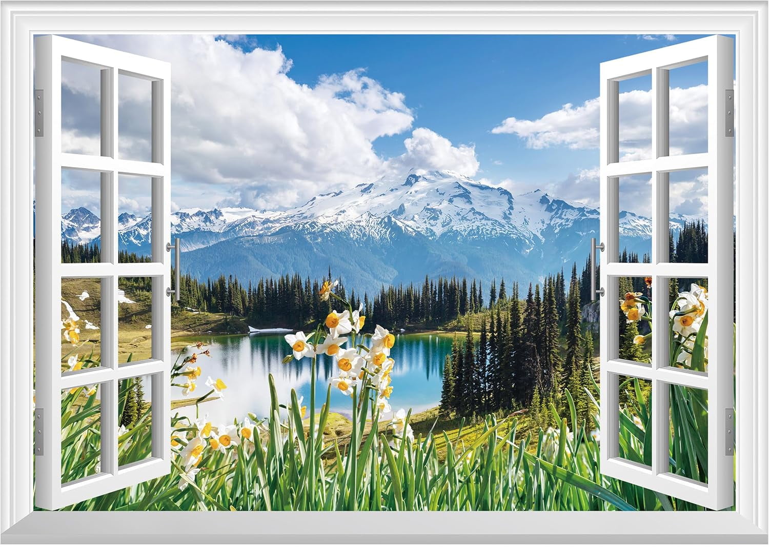 ADALE Fake Window Wall Mural Print Painting Posters Spring Faux Window ...