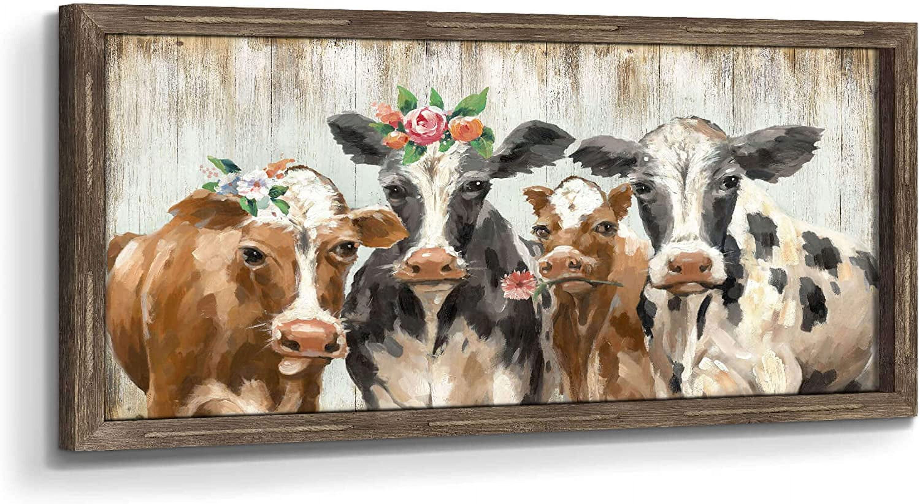 ADALE Farmhouse Cute Cattle Wall Art: Large Rustic Framed Wall Decor ...