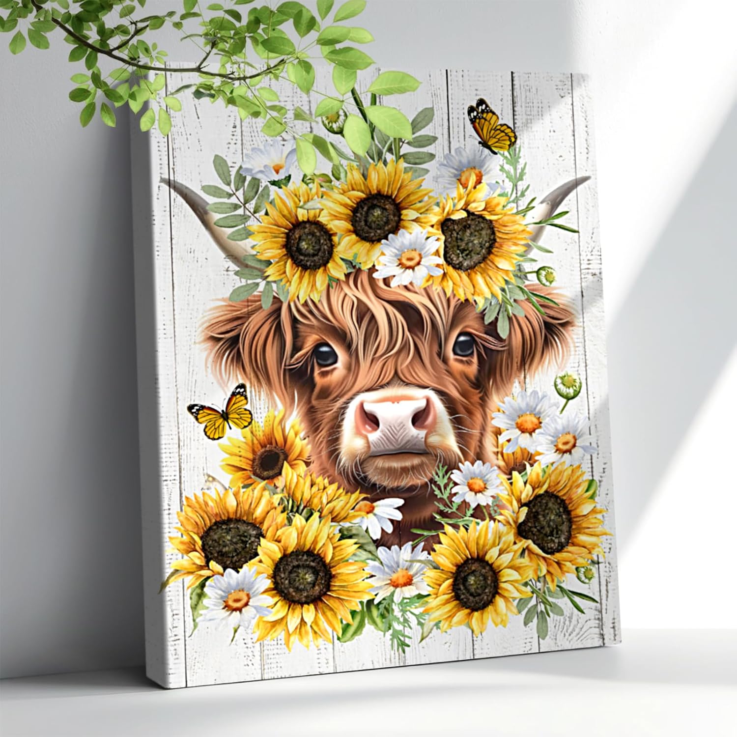 ADALE Farmhouse Highland Cow Pig Donkey Wall Art Country Sunflowers ...