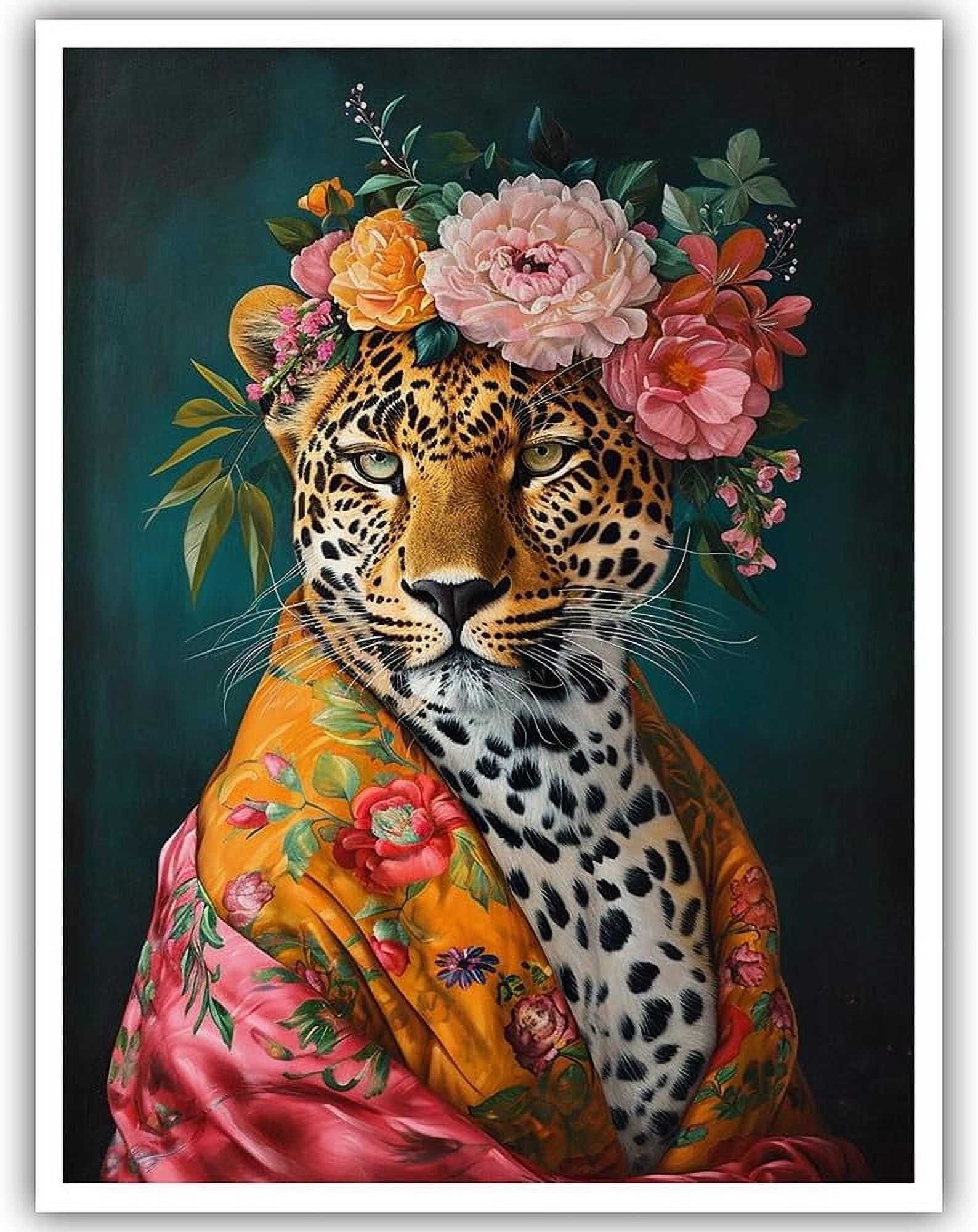 ADALE Fashion Wall Art Posters Funky Leopard With Flower Crown Art Decor Prints Fashionista ...