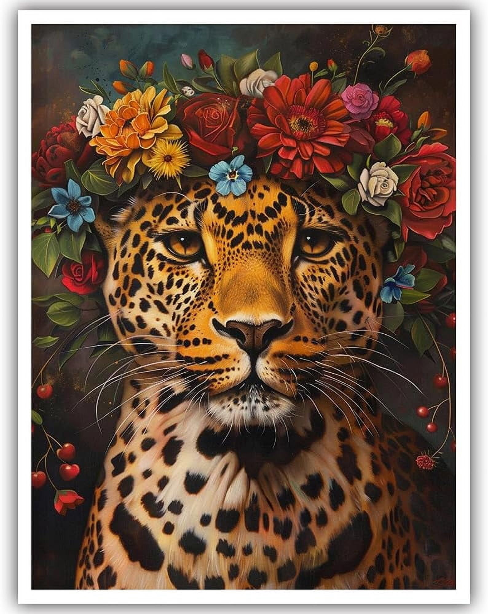 ADALE Fashion Wall Art Posters Funky Leopard With Flower Crown Art ...