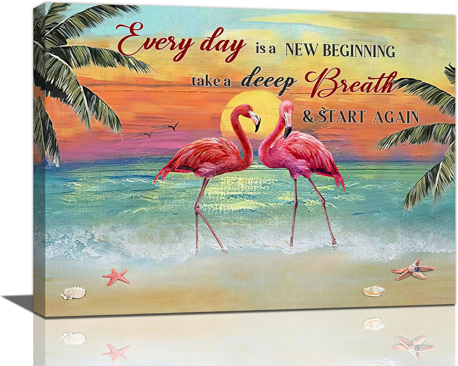 ADALE Flamingo Beach Bathroom Wall Art Tropical Palm Coastal Ocean ...