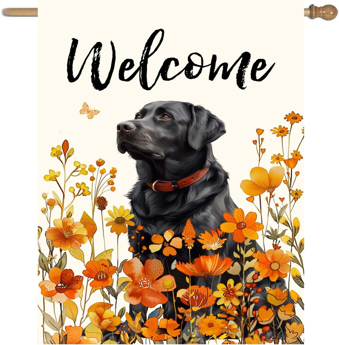 ADALE Floral Black Lab Garden Flag Large Fall House Flag Double Sided ...