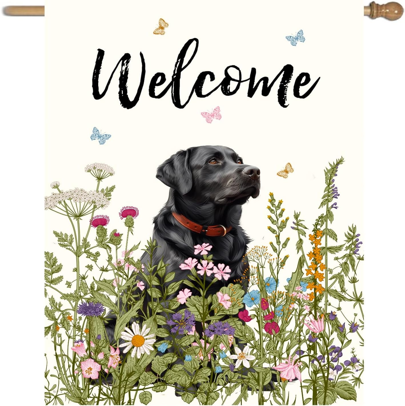ADALE Floral Black Lab Garden Flag Spring Summer House Flags Double ...