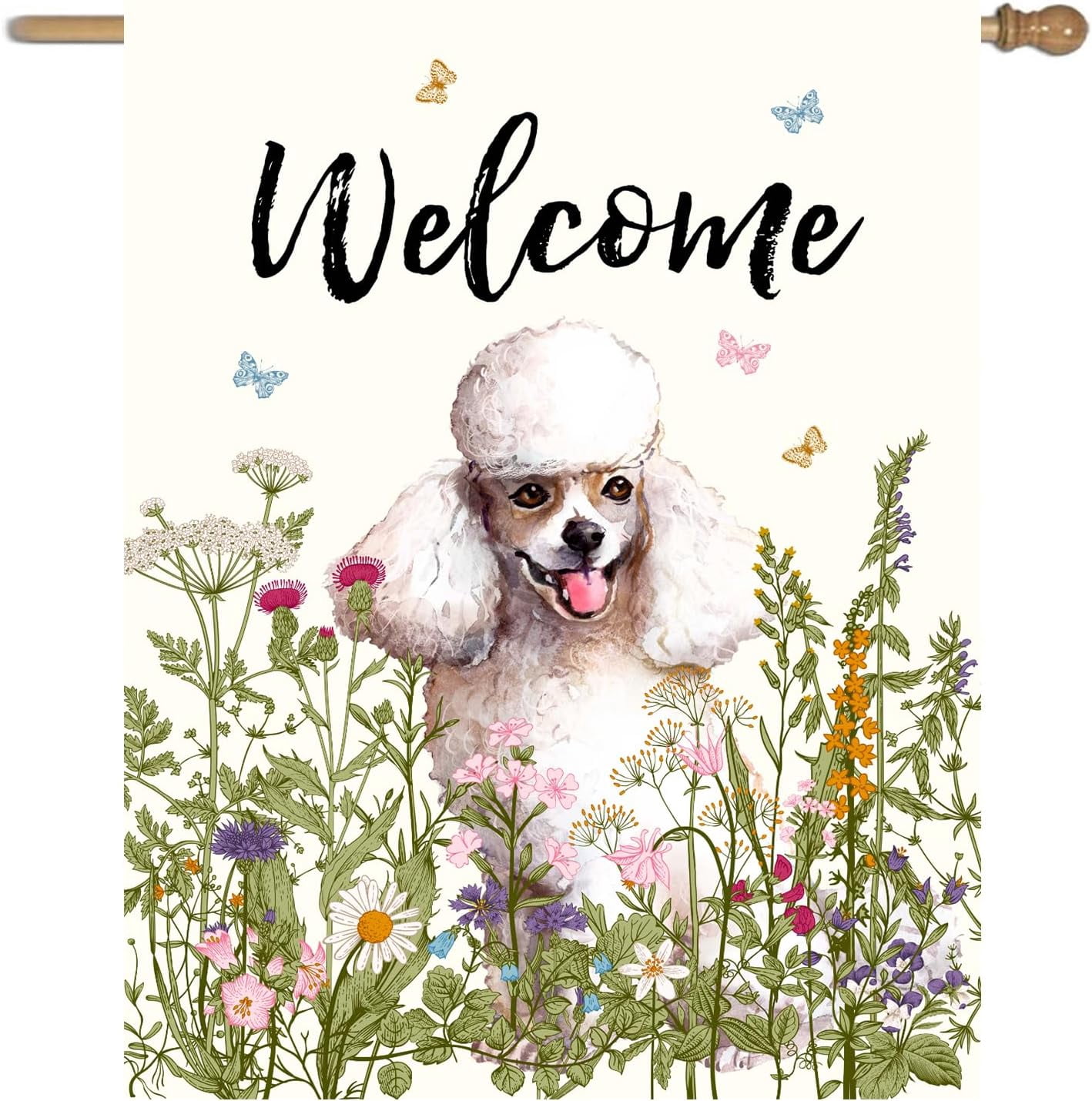 ADALE Floral White Poodle Garden Flag Spring Summer House Flags Double ...