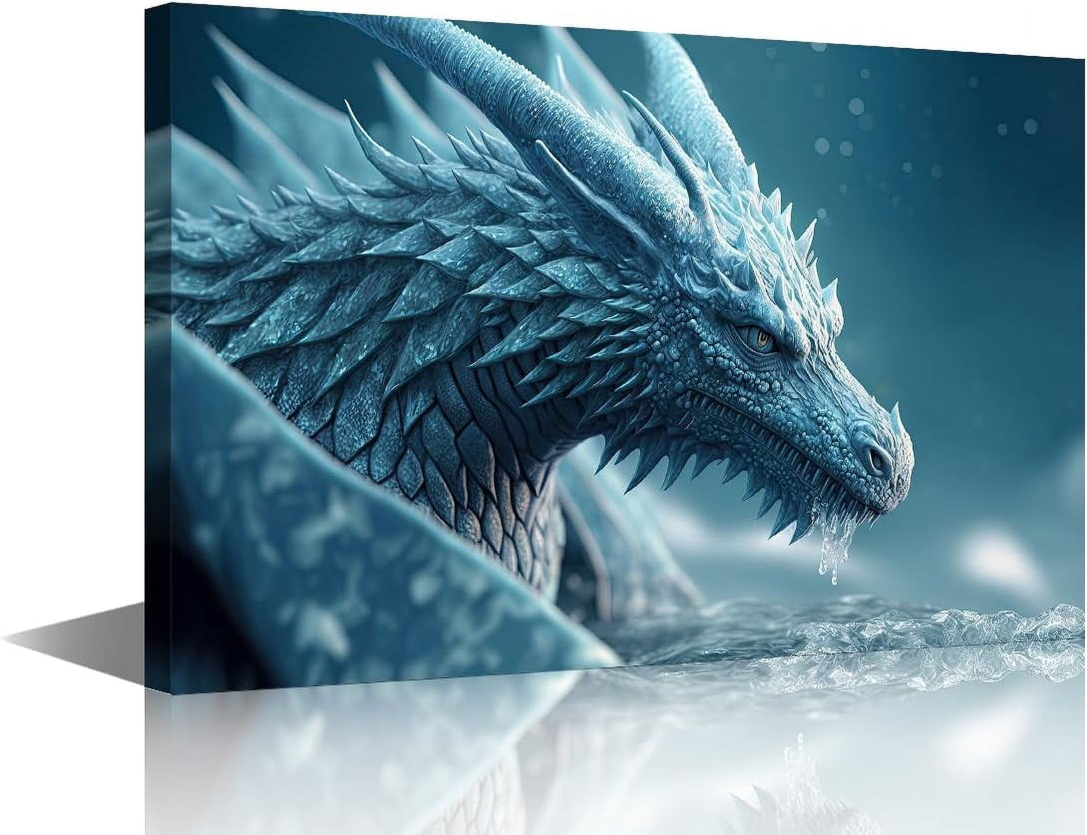 ADALE Flying Dragon Canvas Wall Art Animals Paintings White Dragon ...