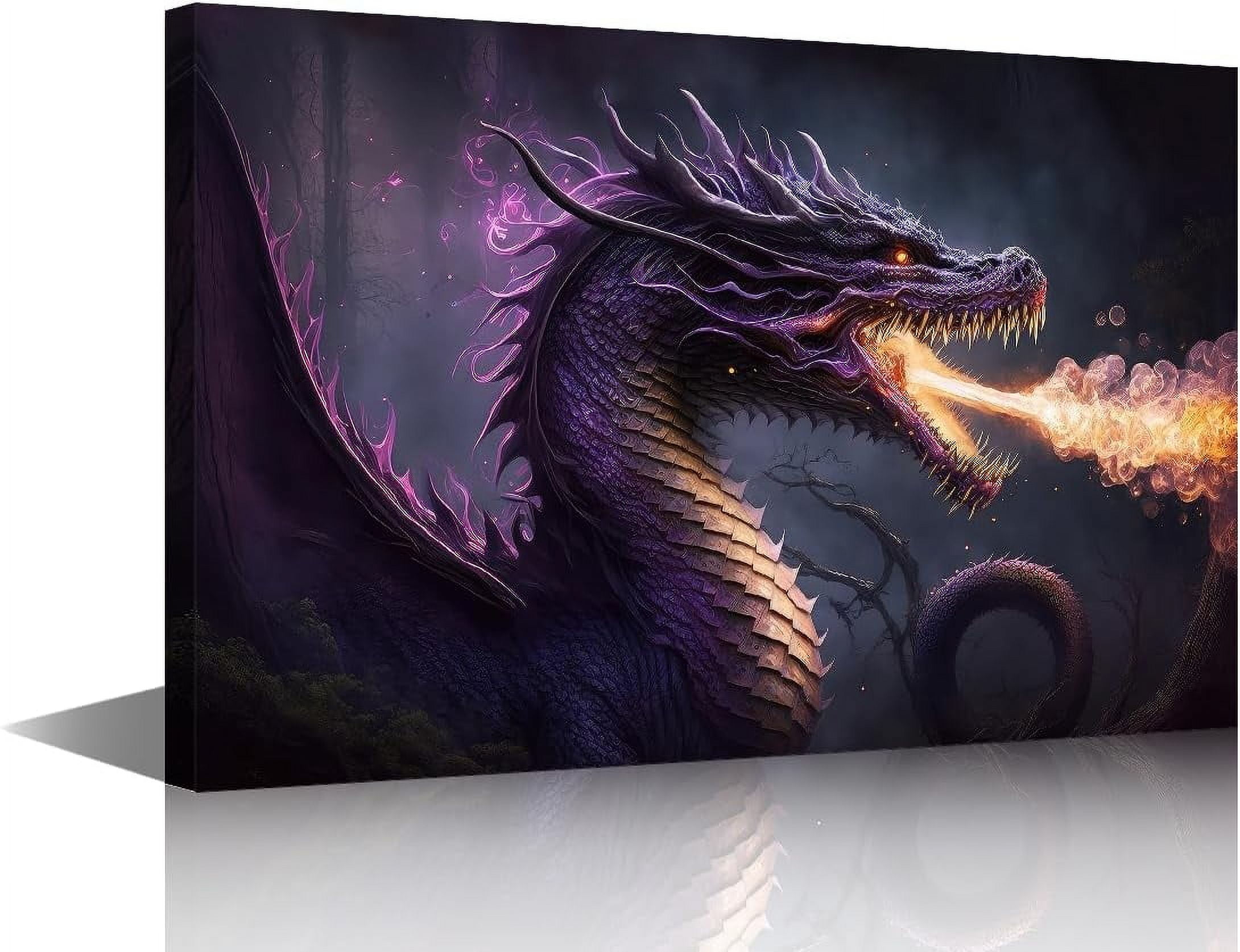 ADALE Flying Dragon Canvas Wall Art Animals Paintings White Dragon ...
