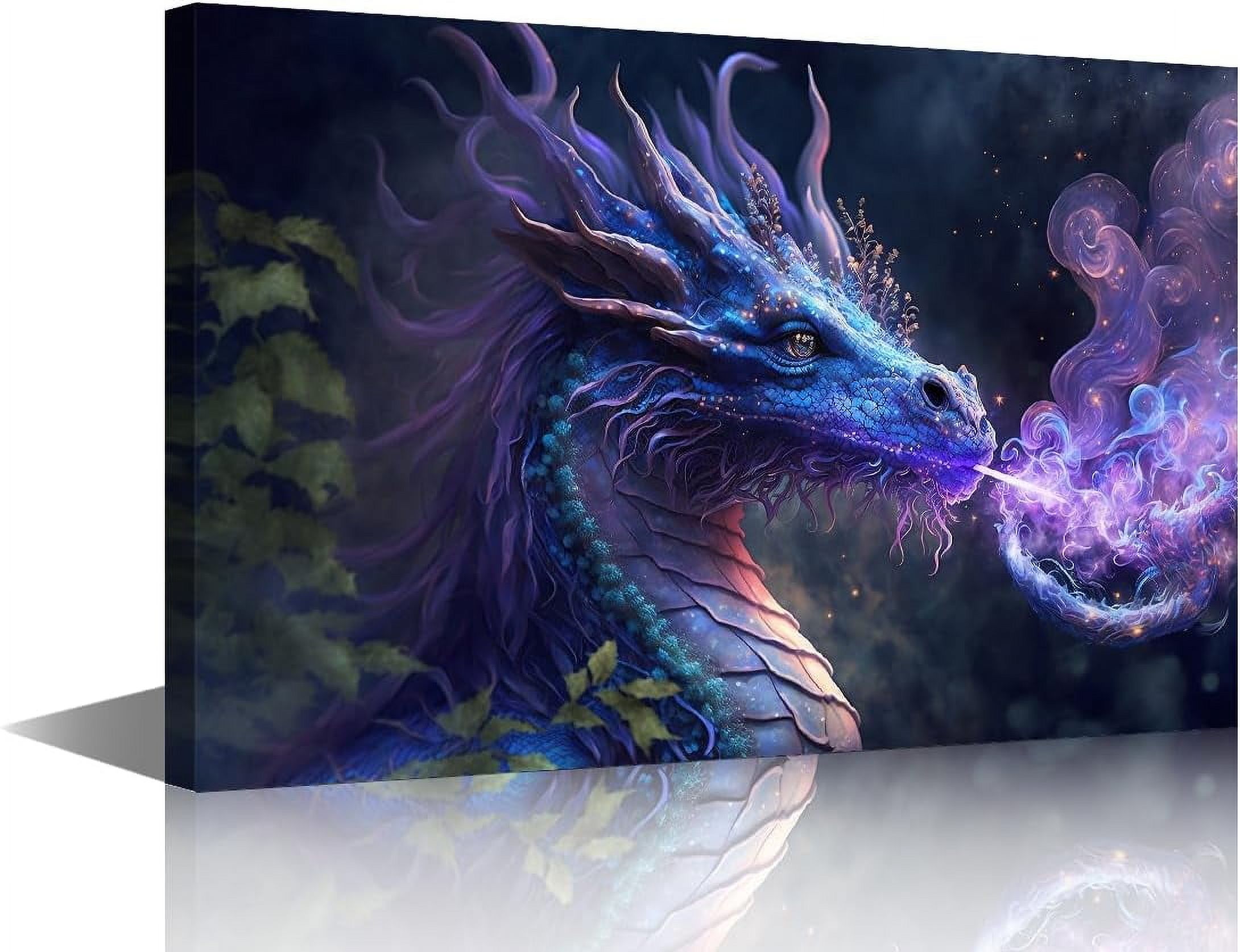 ADALE Flying Dragon Canvas Wall Art Animals Paintings White Dragon ...