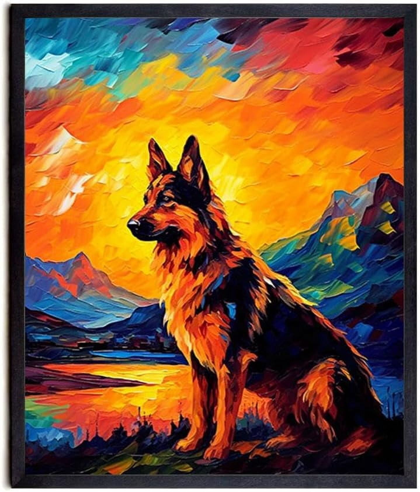 ADALE Framed Starry Night Van Gogh Inspired German Shepherd Dog Loyal ...