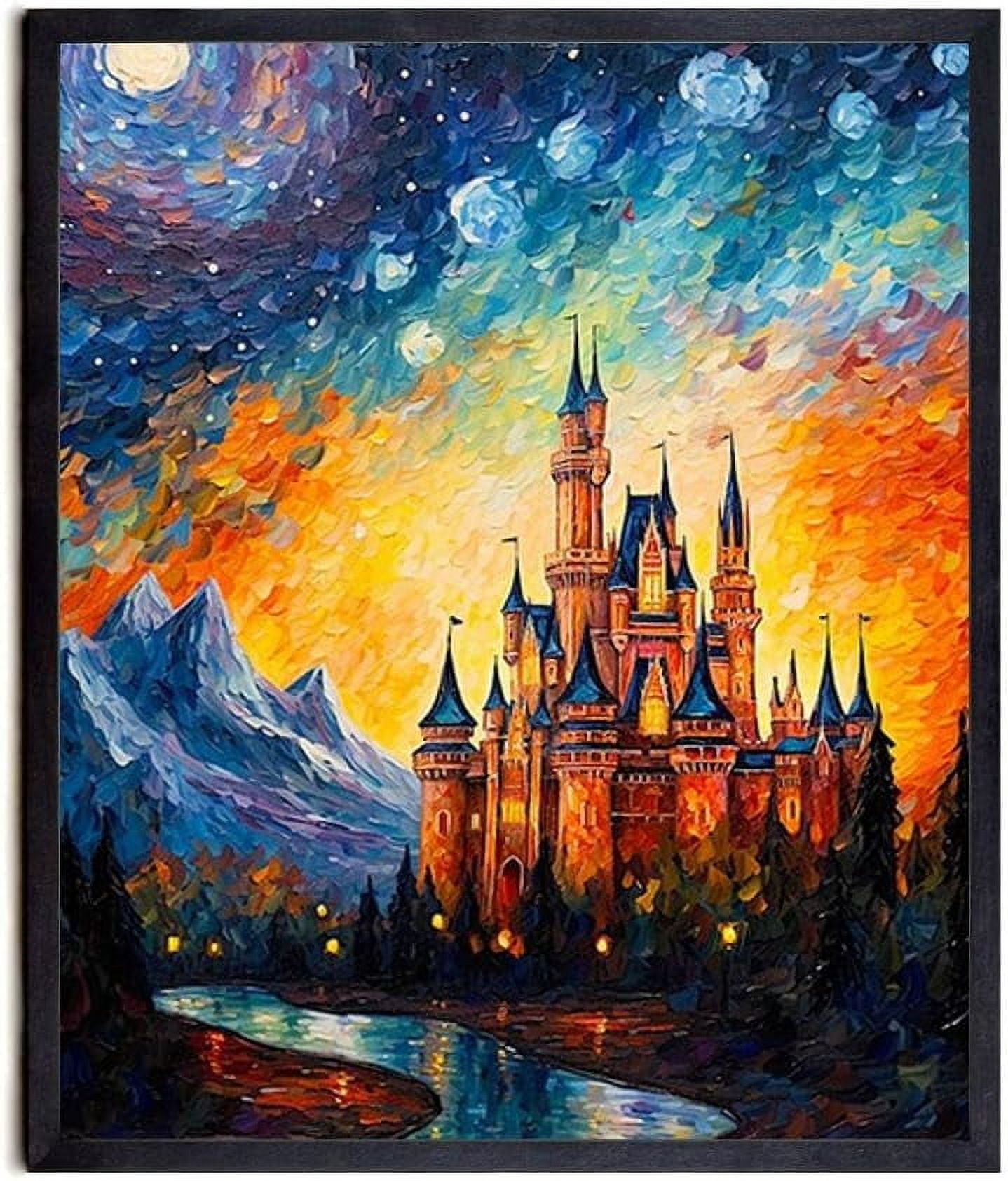 ADALE Framed Starry Night Van Gogh Inspired Medieval Castle Middle Ages ...