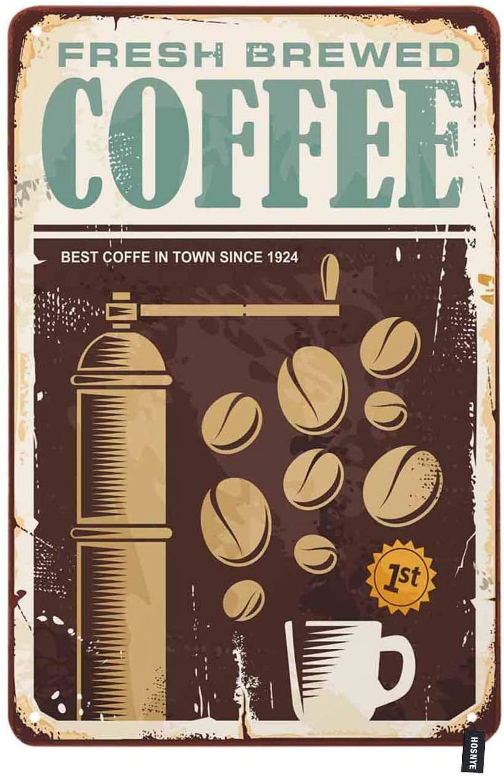 ADALE Fresh Brewed Coffee Tin Sign Vintage Coffee Bean and Cup Vintage ...