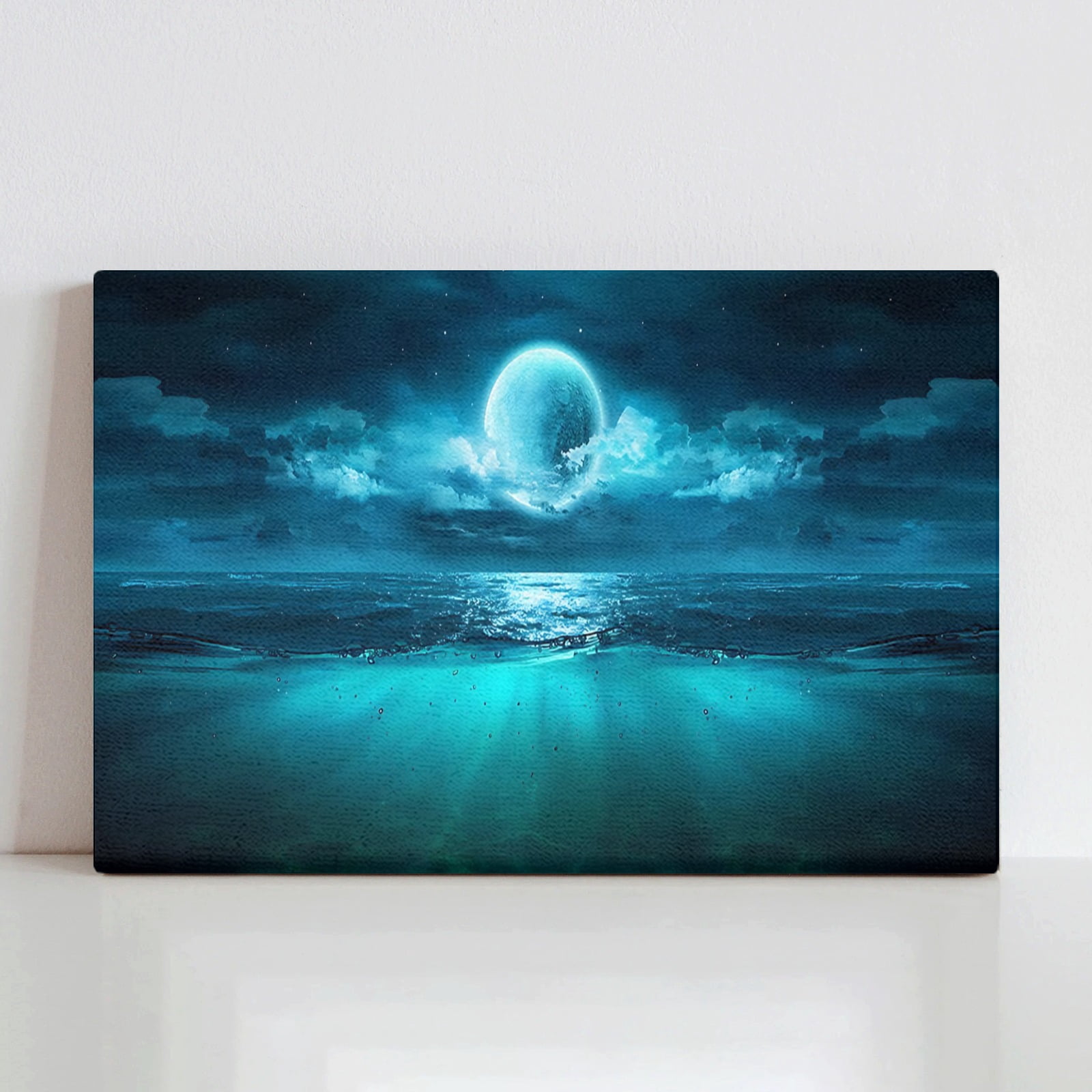 ADALE Full Moon Ocean Waves Wall Art Moon Night Canvas Pictures Dark ...
