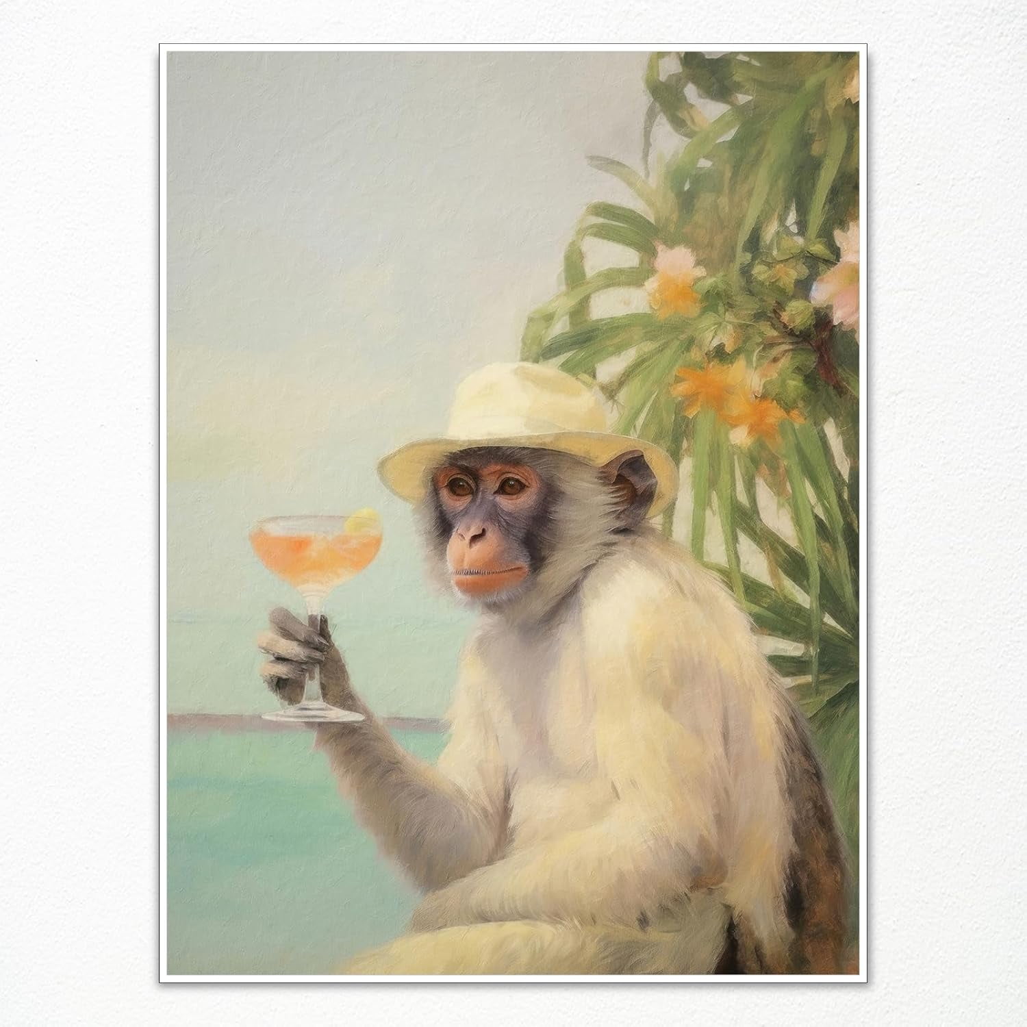 ADALE Funky Monkey Cocktail Canvas Wall Art, Retro Bar Cart Room ...