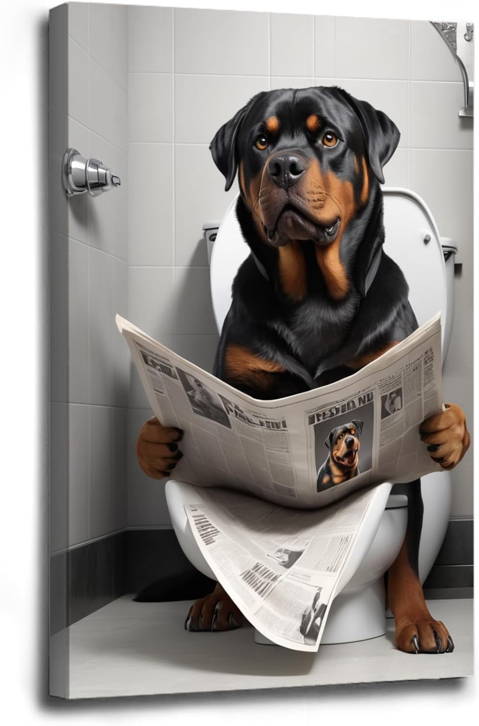 ADALE Funny dog sitting on toilet reading newspaper kids pet bathroom ...