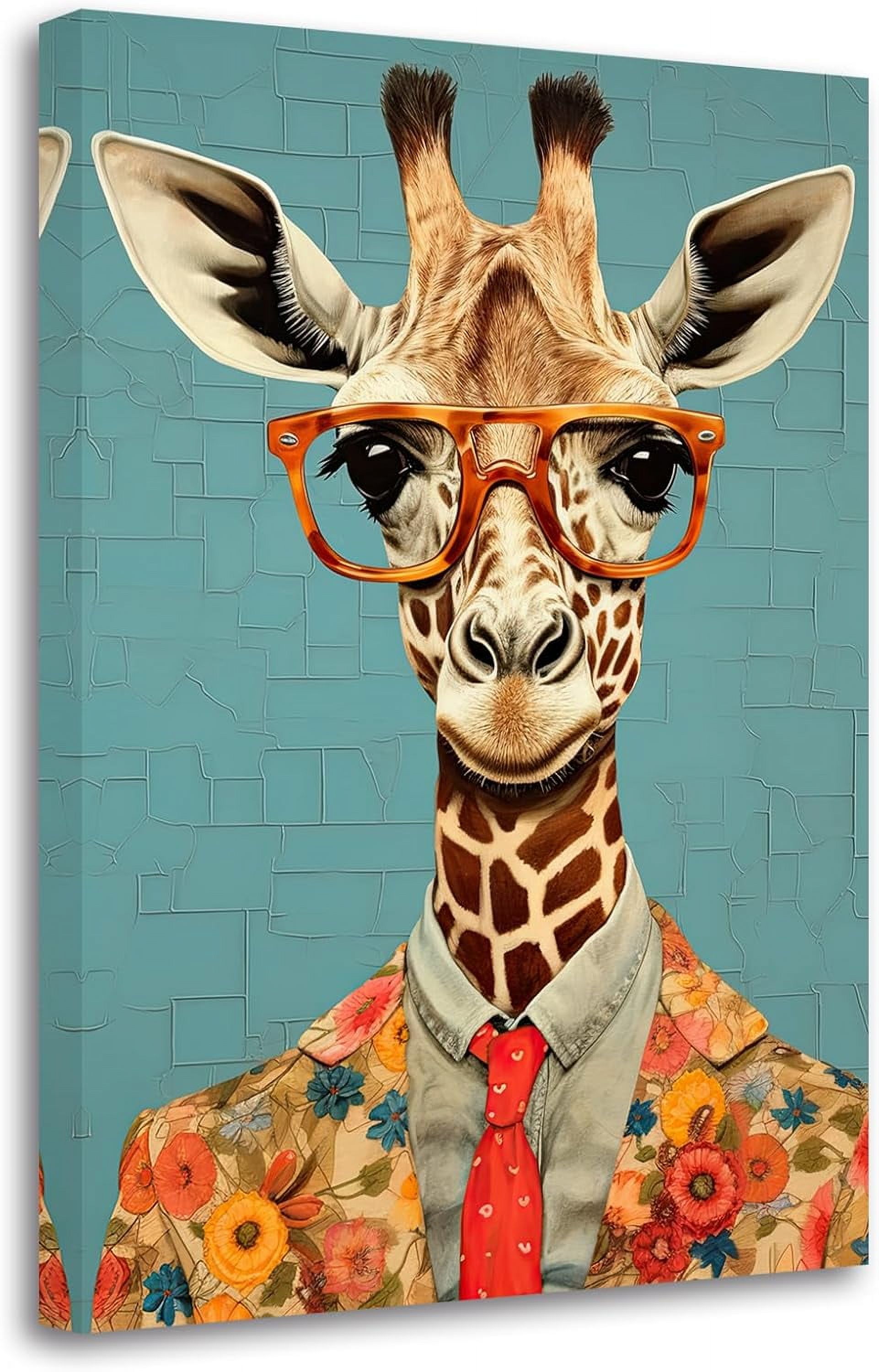 ADALE Giraffe Canvas Wall Art Cute Giraffe Wearing Glasses Poster ...