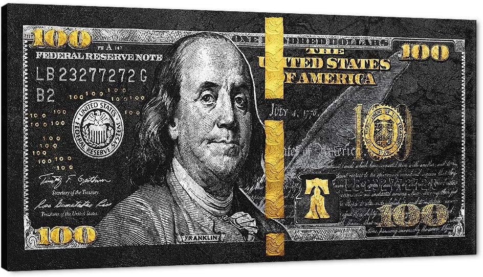 ADALE Golden 100 Dollars Money Canvas Office Home Artwork Patgs Prts ...