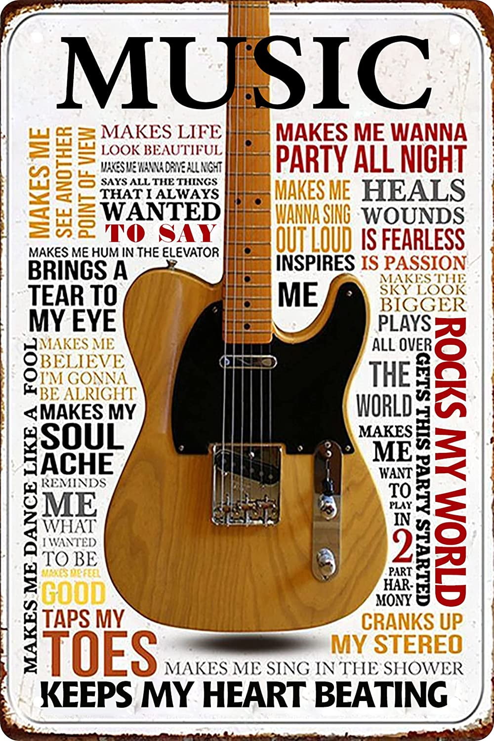 ADALE Guitar Metal Signs Vintage Rock Music Wall Decor Man Cave Tin ...