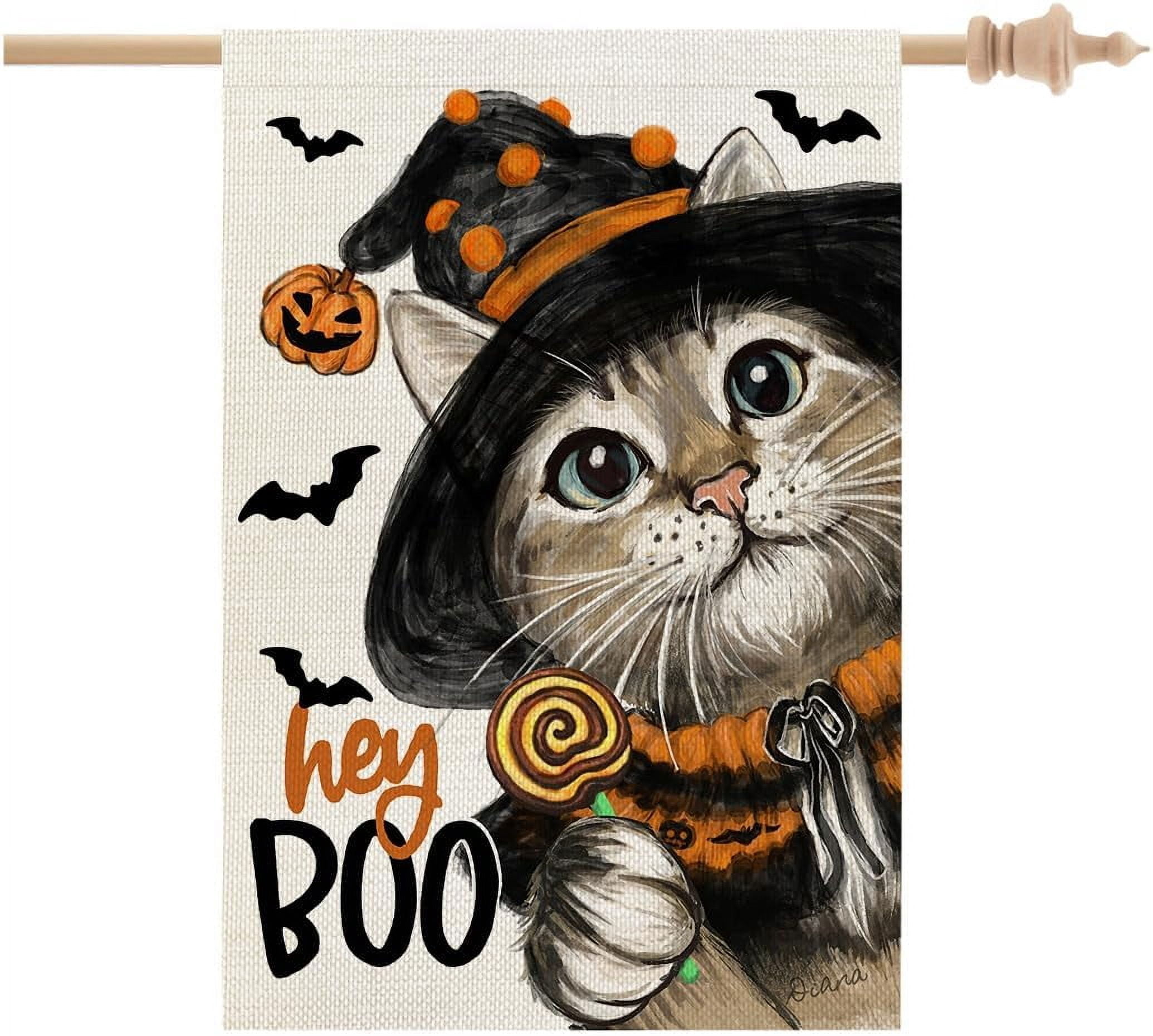 ADALE Halloween Cat House Flag Double Sided Large Burlap for Outside ...