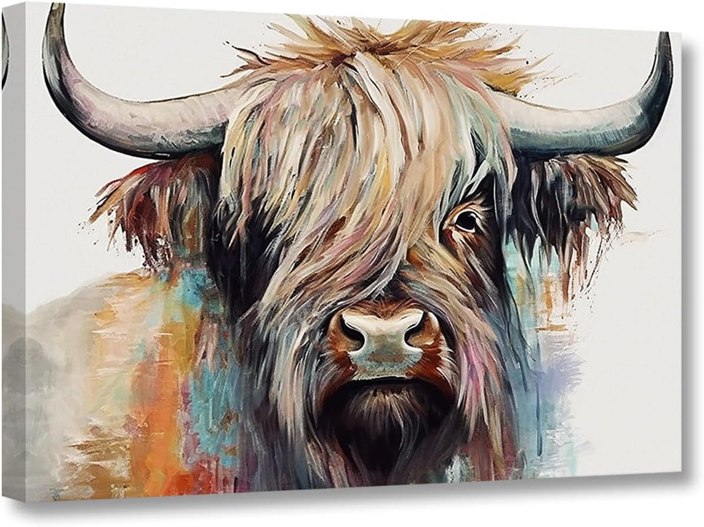 ADALE Highland Cattle Animal Canvas Wall Art Colorful Cow Pictures Wall ...