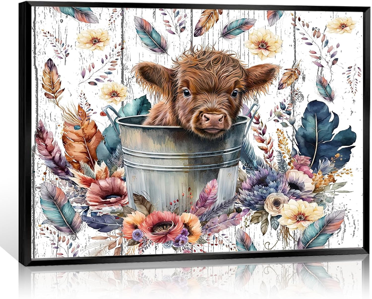 ADALE Highland Cow In Bucket Bathroom Canvas Wall Art Cute Animal ...