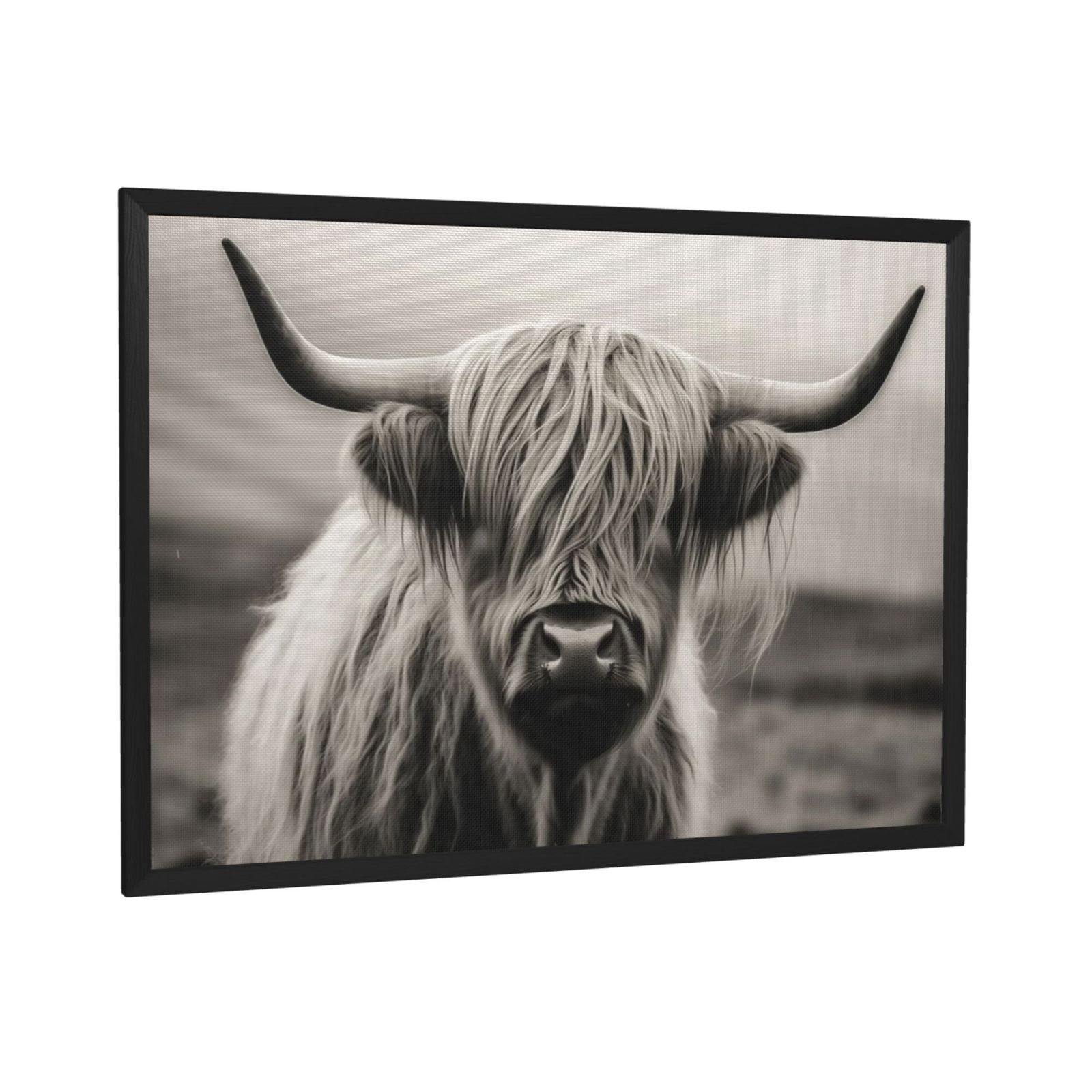 ADALE Highland Cow Canvas Wall Art Black and White Cattle Painting ...