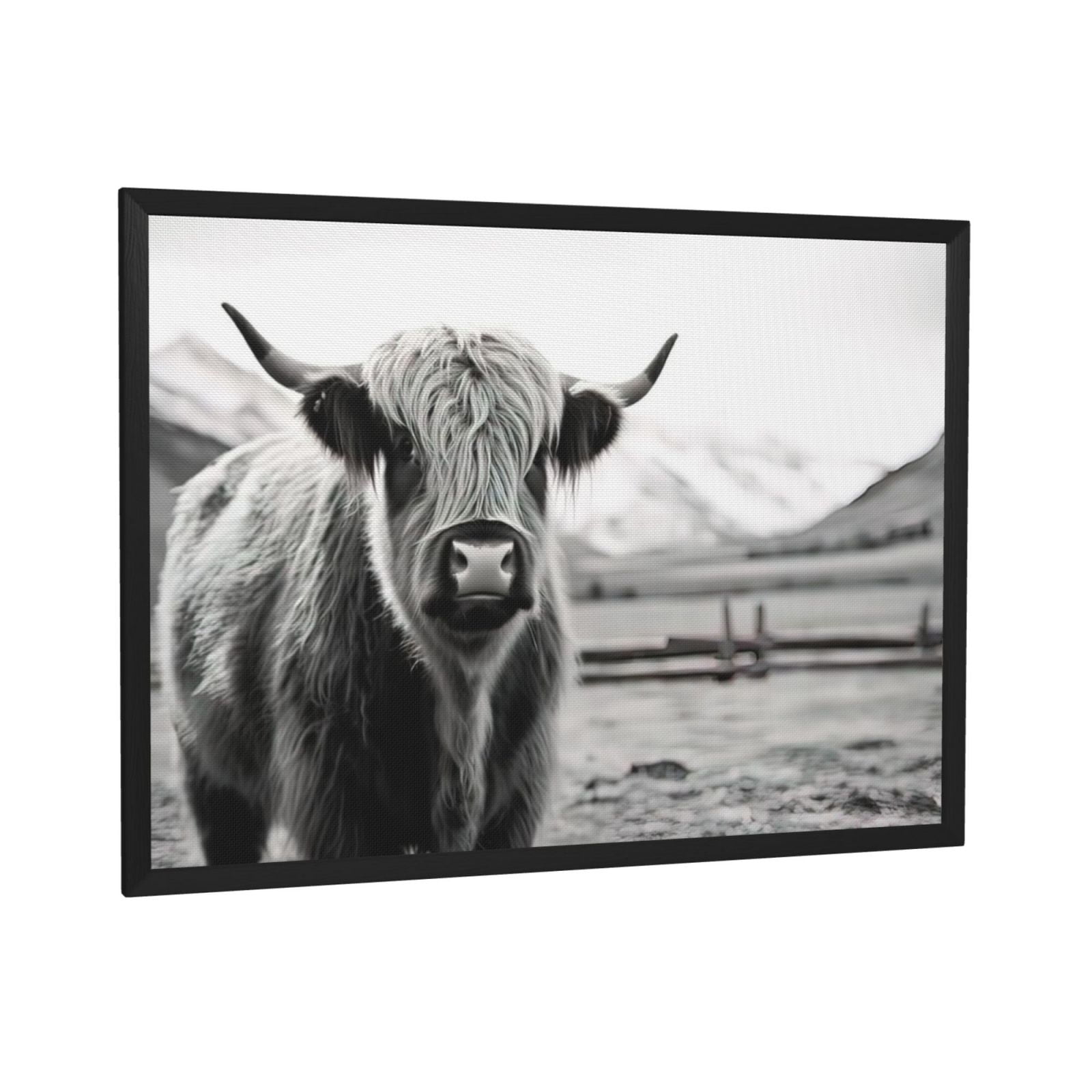 ADALE Highland Cow Canvas Wall Art Cute Cattle with White Daisy Flower ...