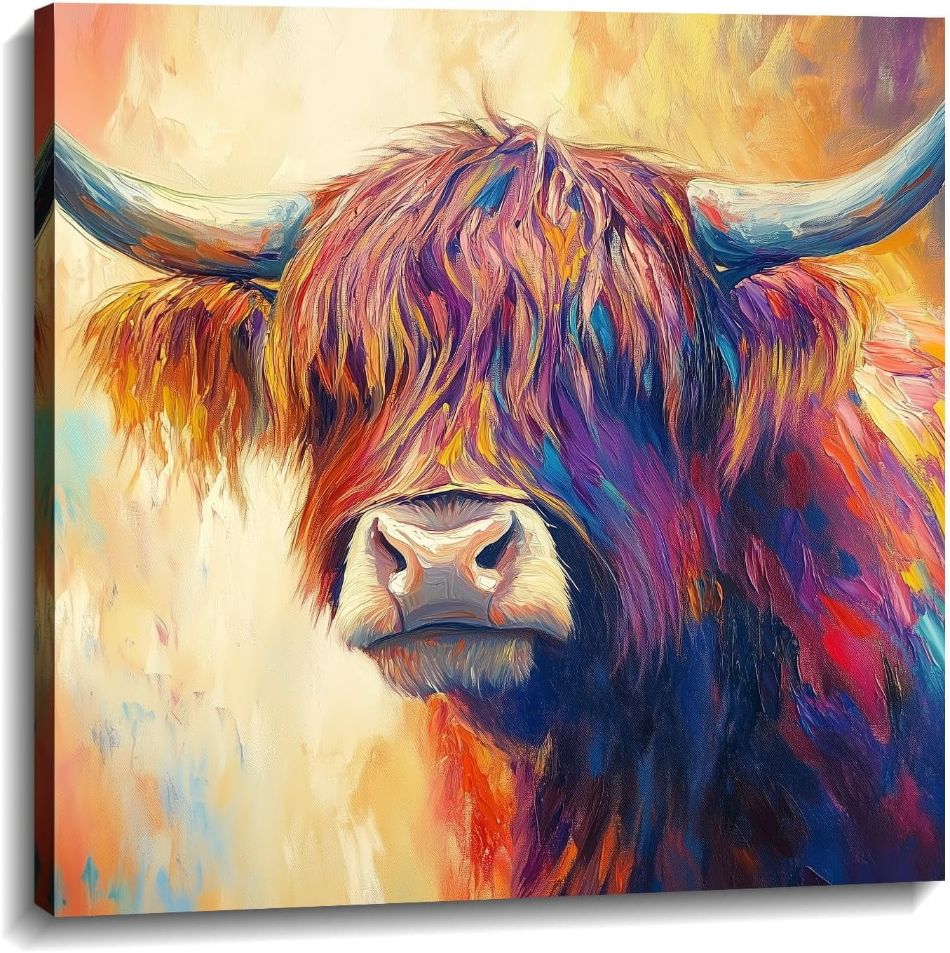 ADALE Highland Cow Canvas Wall Art Cute Cattle with White Daisy Flower ...