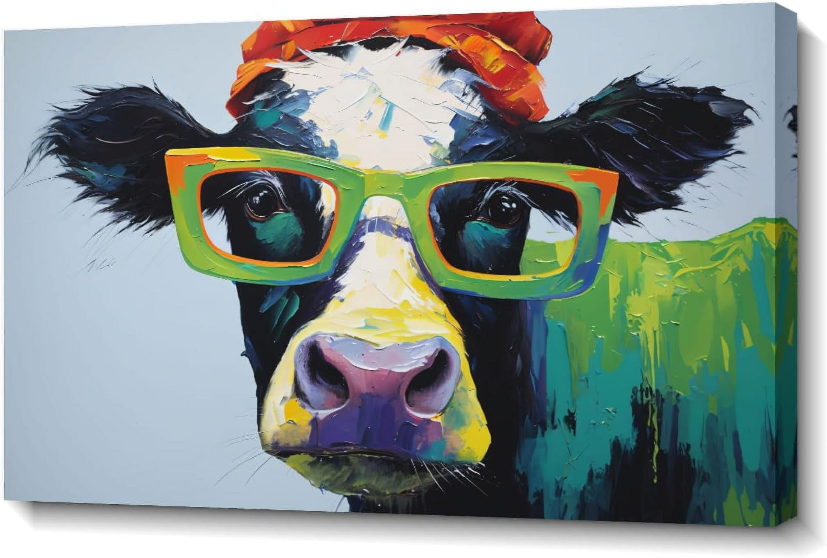 ADALE Highland Cow Canvas Wall Art Cute Cattle with White Daisy Flower ...