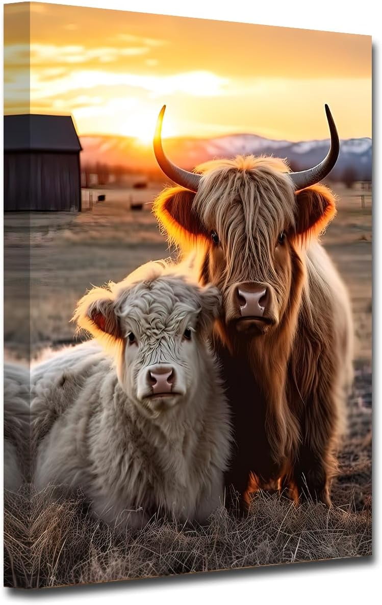 ADALE Highland Cow Canvas Wall Art Farmhouse Wall Decor Rustic Farm ...