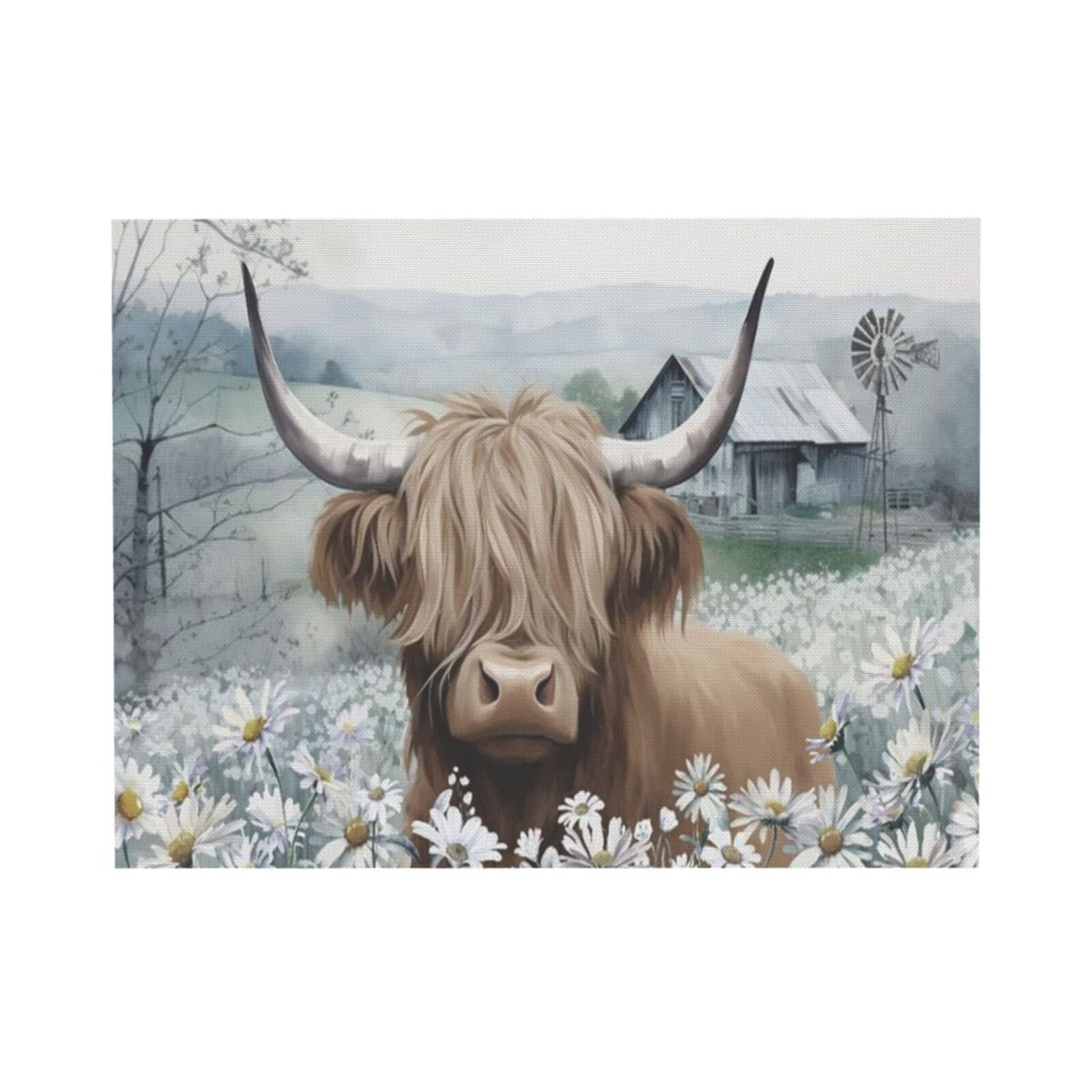 ADALE Highland Cow Canvas Wall Art Large Coastal Farmhouse Highland Cow ...