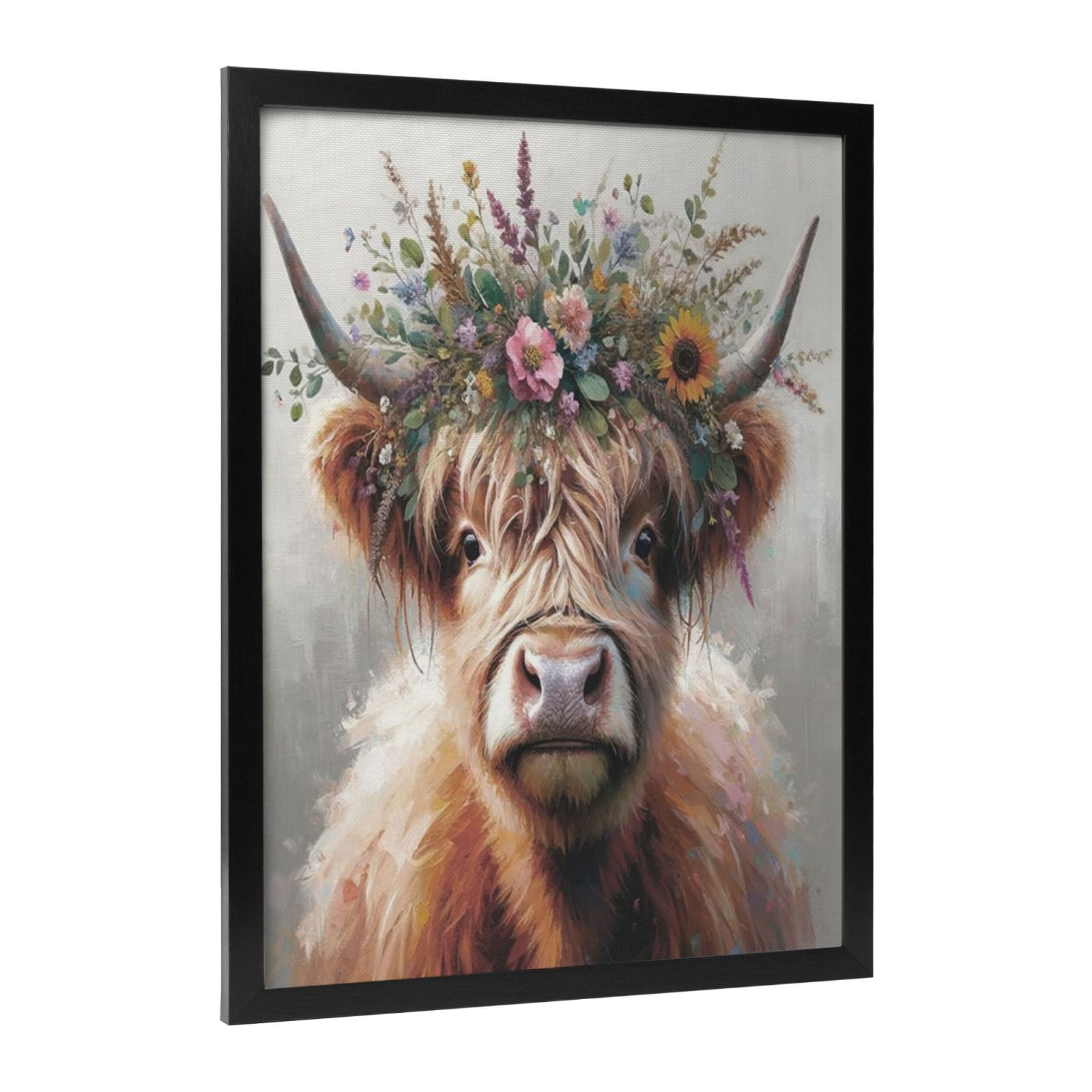 ADALE Highland Cow Decor - Adorable Highland Cow with Rose Canvas Print ...