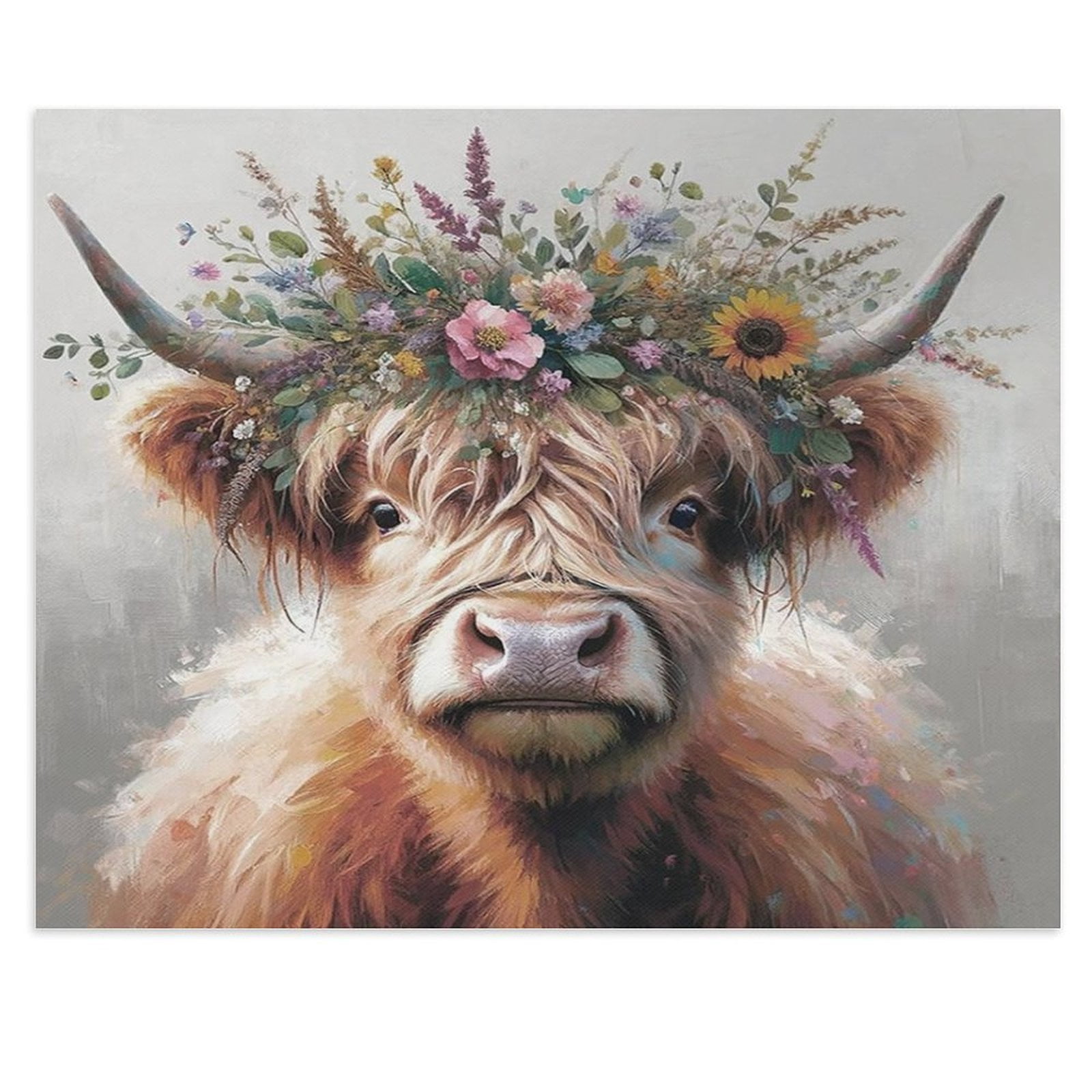 ADALE Highland cow wall art,Highland Cow with Floral Crown Canvas Art ...
