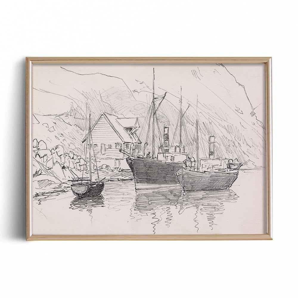 ADALE Horse Drawing Etching Rustic Gray Picture - Beige Pony Equestrian ...