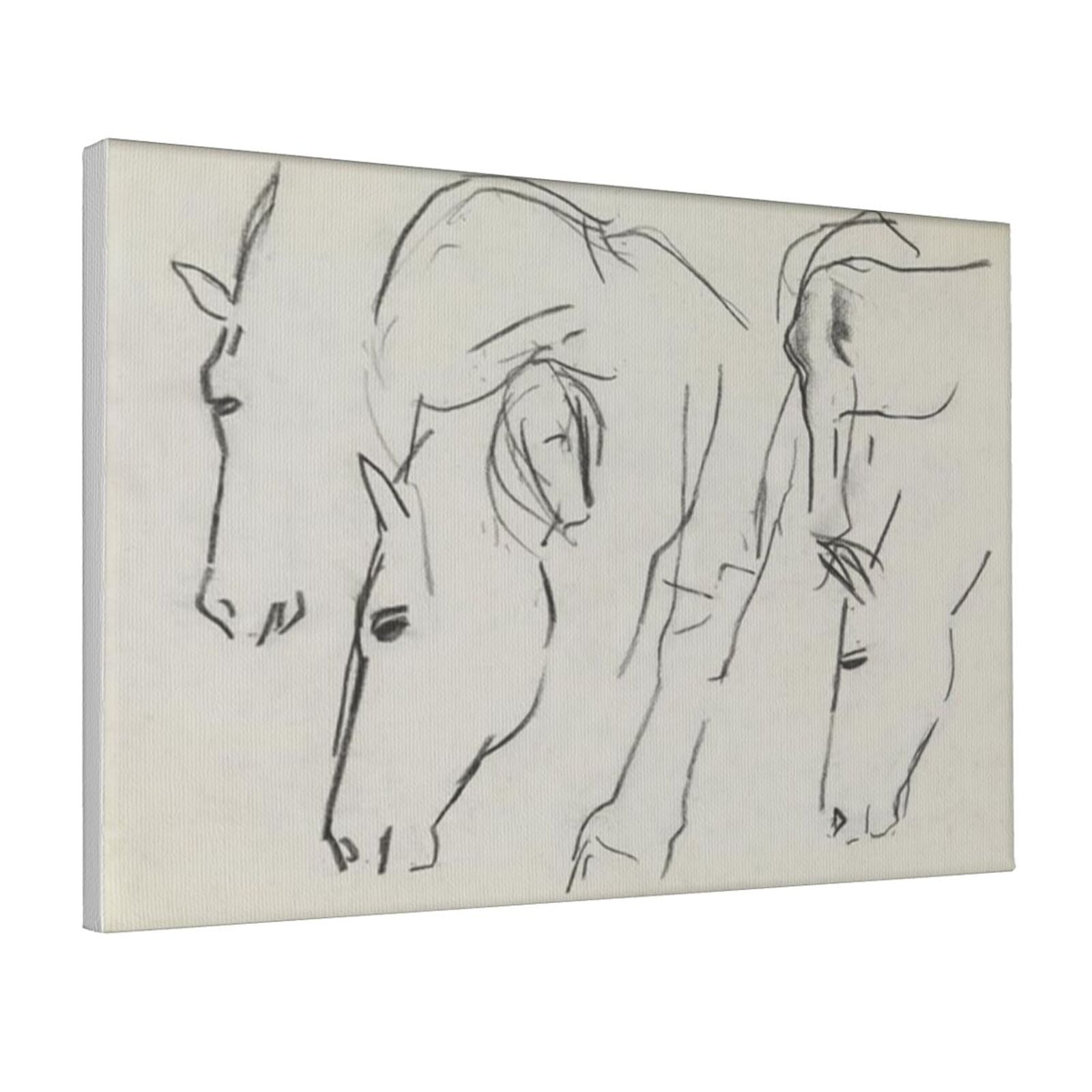ADALE Horse Drawing Etching Rustic Gray Picture - Beige Pony Equestrian ...
