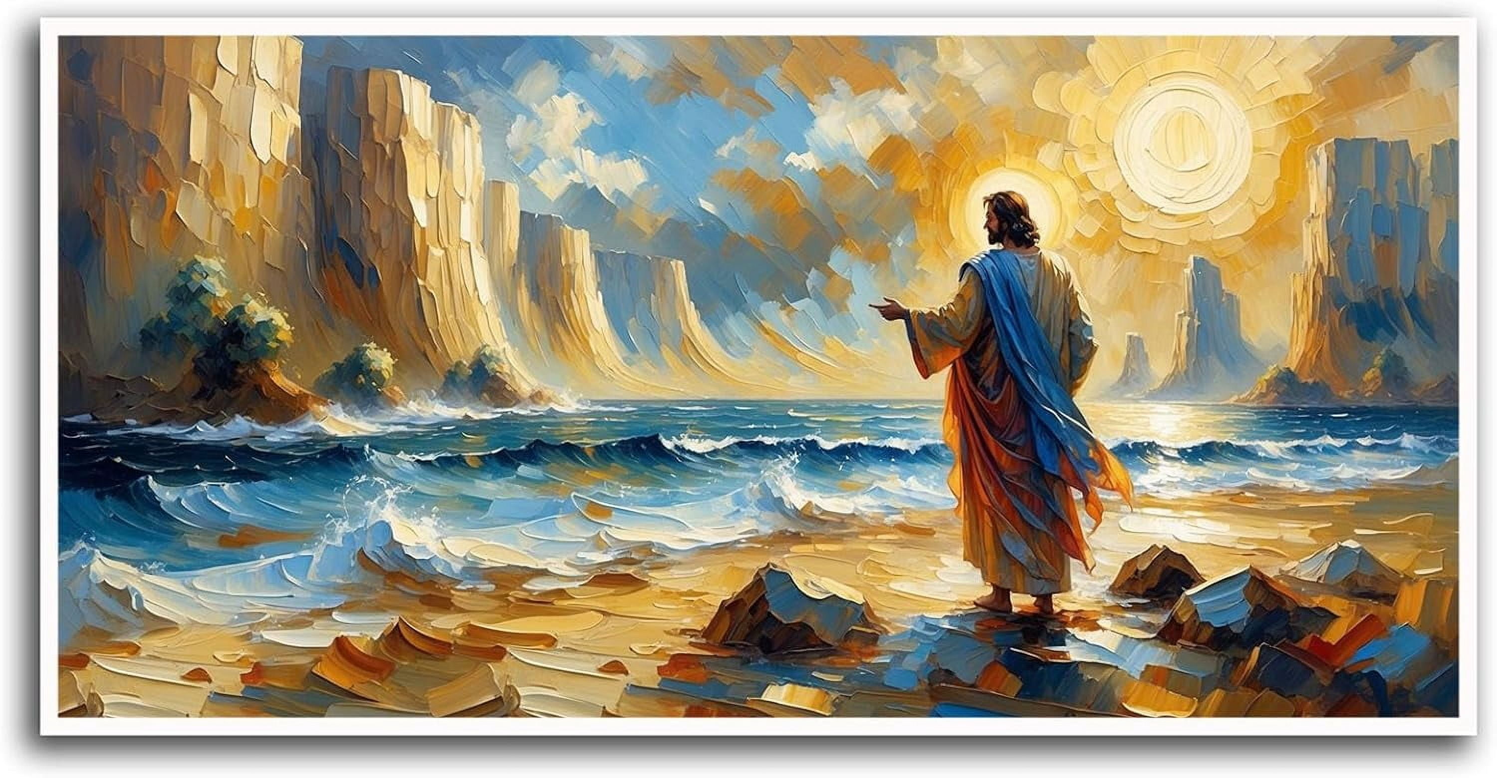 ADALE Inspirational Canvas Painting Jesus Standing on Rocky Beach Bible ...